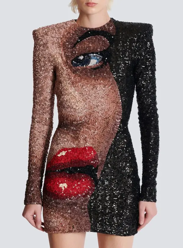 Balmain Short Embroidered Dress With Face Motif