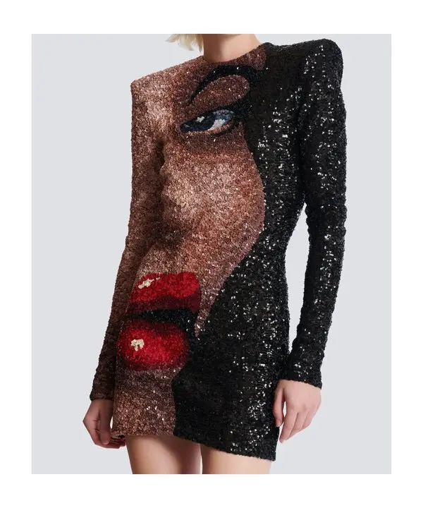 Balmain Short Embroidered Dress With Face Motif