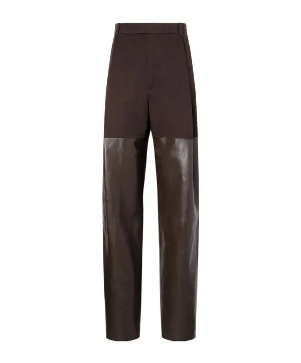 Bottega Veneta Cotton And Leather Paneled Trousers - Deep Warm Brown
