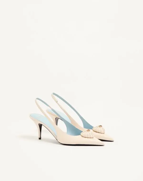 Valentino Garavani Coeur Royal Slingback Pumps In Kidskin - Butter