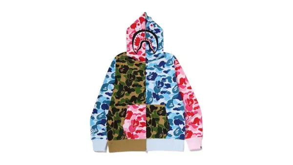 A BATHING APE Abc Camo Patchwork Camouflage Shark Hoodie - Multicolor