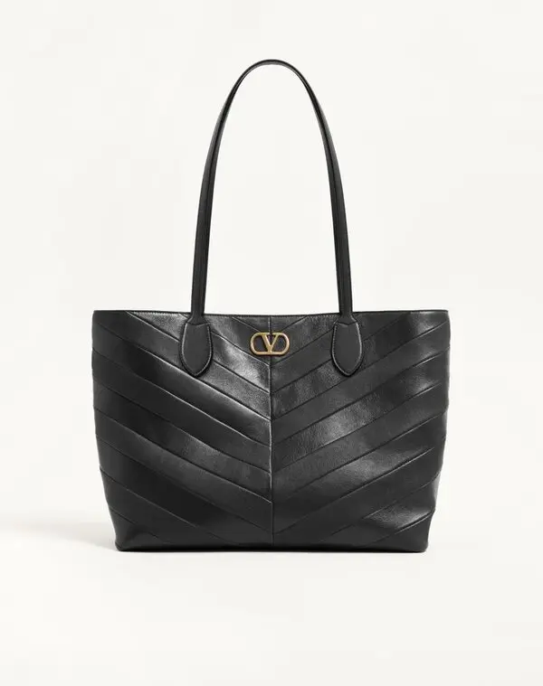 Valentino Garavani Nappa Leather Shopping Bag With Chevron Motif - Black