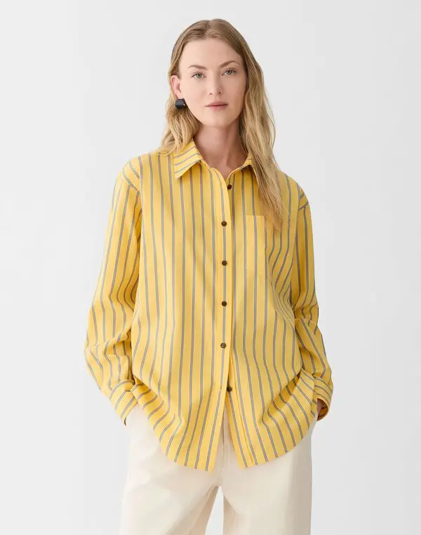Lafayette 148 New York Stripe Cotton Oversized Shirt - Daisy Multi