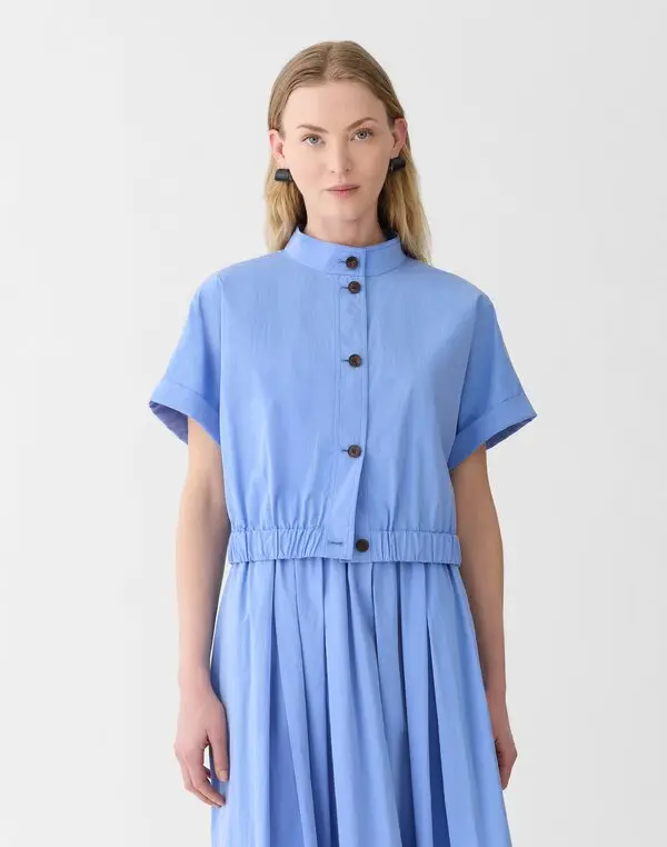 Lafayette 148 New York Cropped Cotton Jacket With Stand Collar - Blue Hydrangea