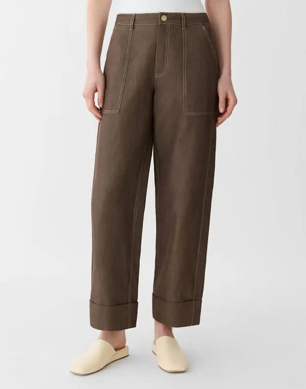 Lafayette 148 New York Cotton Linen Straight Ankle Pants