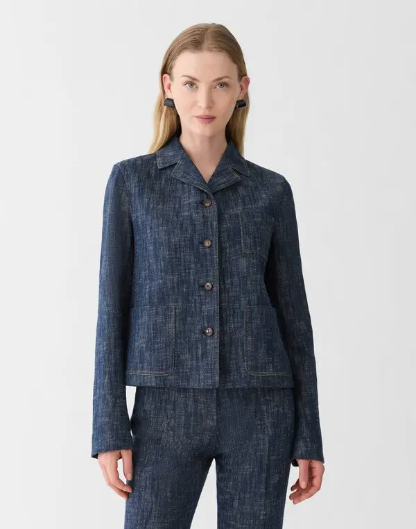 Lafayette 148 New York Petite Denim Effect Cotton Linen Twill Jacket