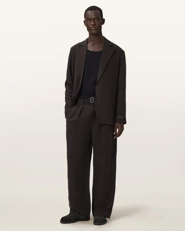 ALLSAINTS Marko Relaxed Fit Linen Blend Pants - Black