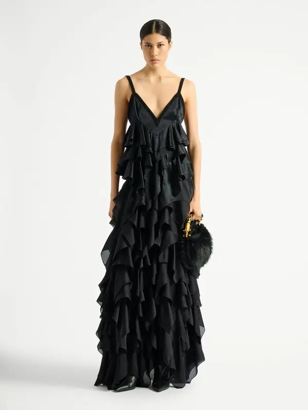 Balmain Ruffled Satin And Crepe Tank Top