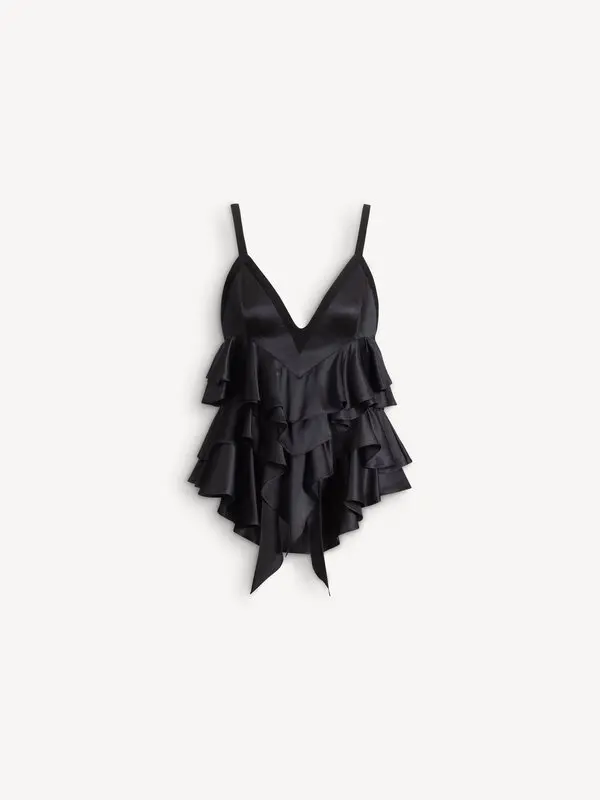 Balmain Ruffled Satin And Crepe Tank Top