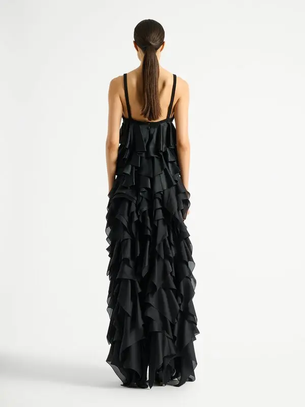 Balmain Ruffled Satin And Crepe Tank Top