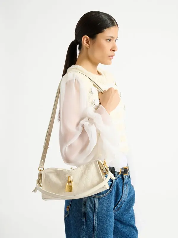 Balmain Small Pulse Shoulder Bag In Smooth Quilted Lambskin Leather - White
