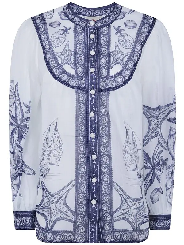 Farm Rio Shirt Long Sleeve "coast Scarf - White