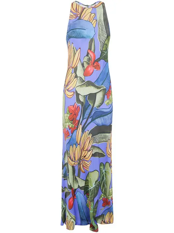Farm Rio Dress Sleeveless Maxi "banana Grapes - Blue
