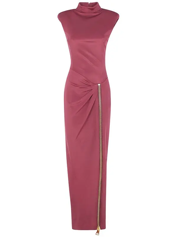 Balmain Dress Long Slit Zipped Compact Jersey - Pink