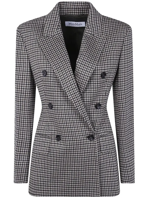 Max Mara Houndstooth Double-breasted Blazer - Black