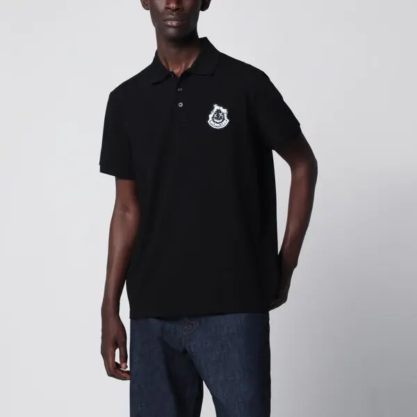 Moncler Cotton Piqué Polo Shirt With Logo - Black