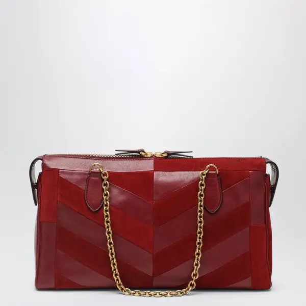 Valentino Garavani Medium Panthea Shoulder Bag In Suede And Nappa Leather With Chevron Pattern - Red