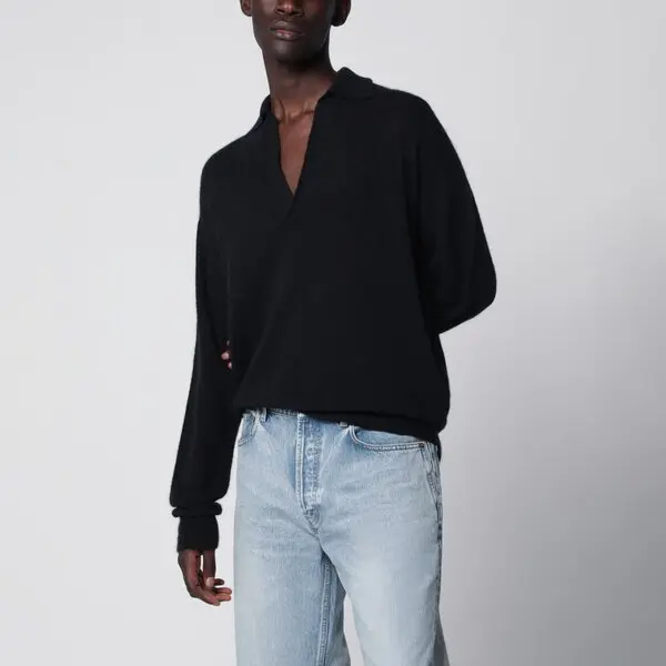 TOM FORD Long-sleeve V-neck Cashmere And Silk Polo - Black