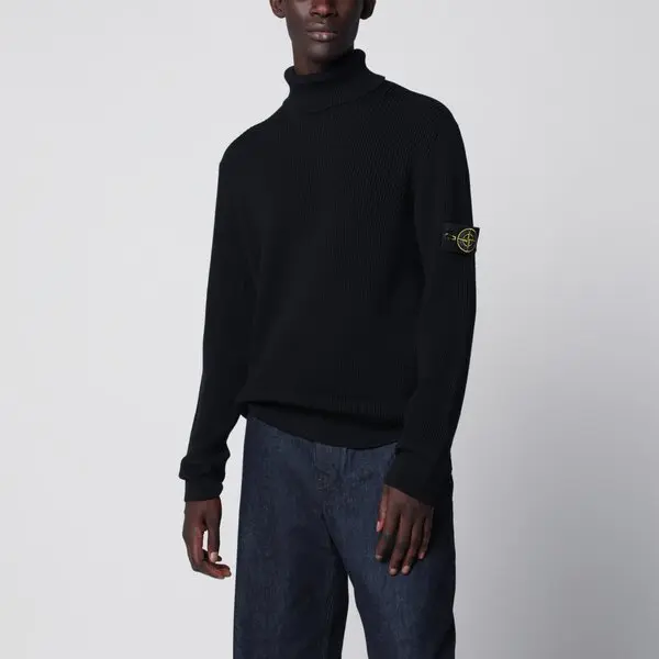 Stone Island Navy Ribbed Turtleneck Sweater - Blue