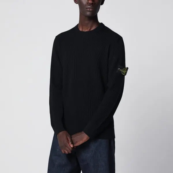 Stone Island Navy Ribbed Crew-neck Sweater - Blue