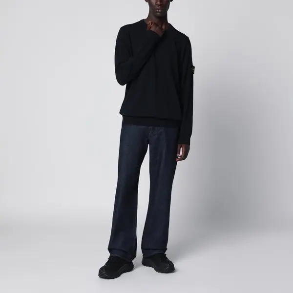 Stone Island Navy Wool Crewneck Sweater - Blue
