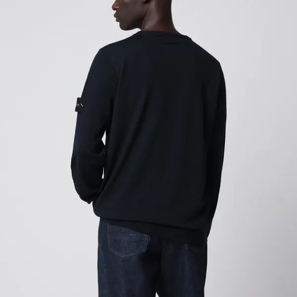 Stone Island Navy Wool Crewneck Sweater - Blue