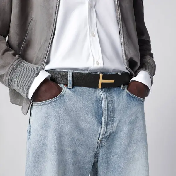TOM FORD Reversible Grained Leather Belt With T Buckle