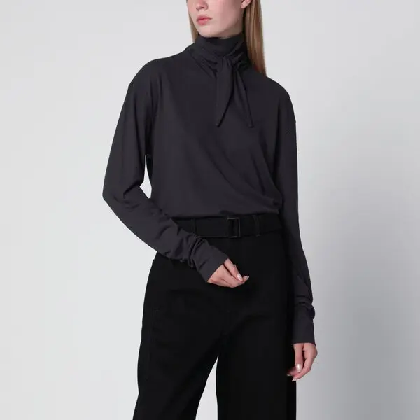 LEMAIRE Dark Long-sleeved Sweater With Scarf Detail - Grey