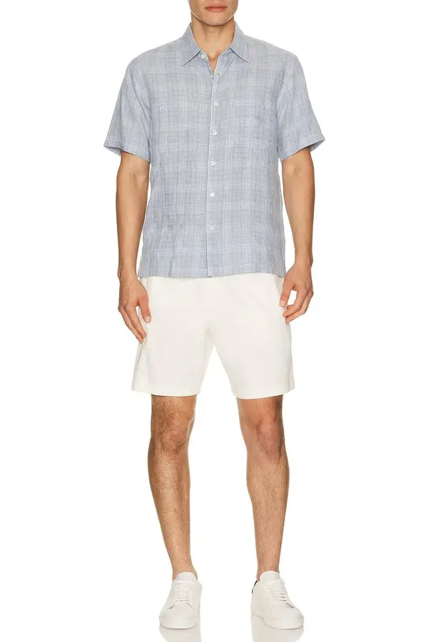 Theory Irving Relaxed Linen Shirt In Blue - Crisp Blue Multi