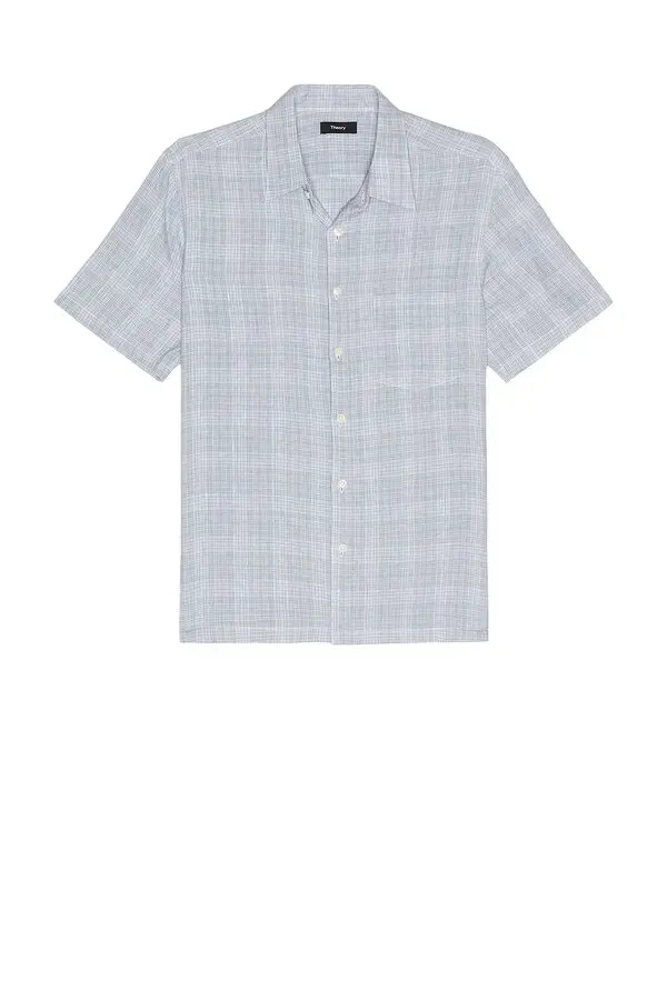 Theory Irving Relaxed Linen Shirt In Blue - Crisp Blue Multi