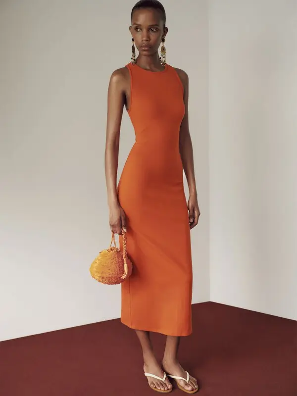 REFORMATION Teddi Knit Midi Dress - Orange