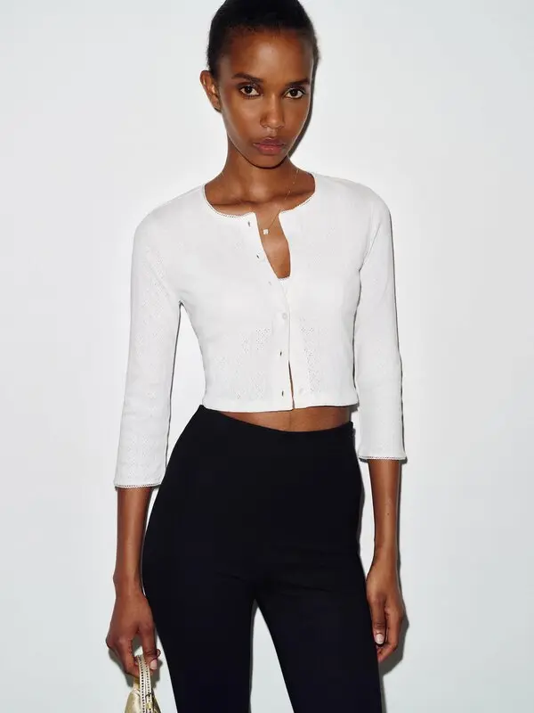 REFORMATION Gia Pointelle Knit Cardigan - Ivory