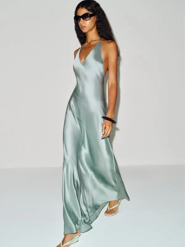 REFORMATION Lara Silk Dress - Blue