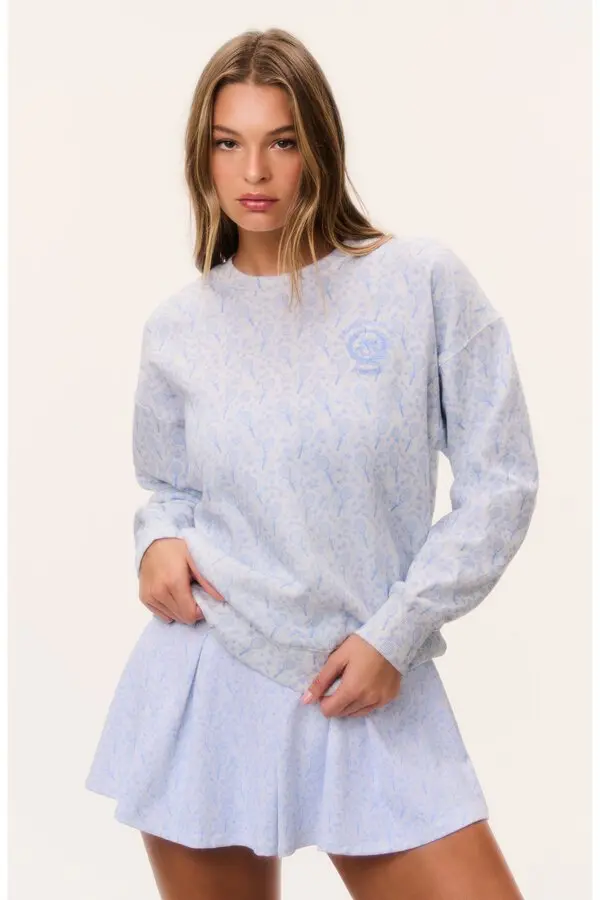 LoveShackFancy Palo Tennis Print Pullover - Blue Serve