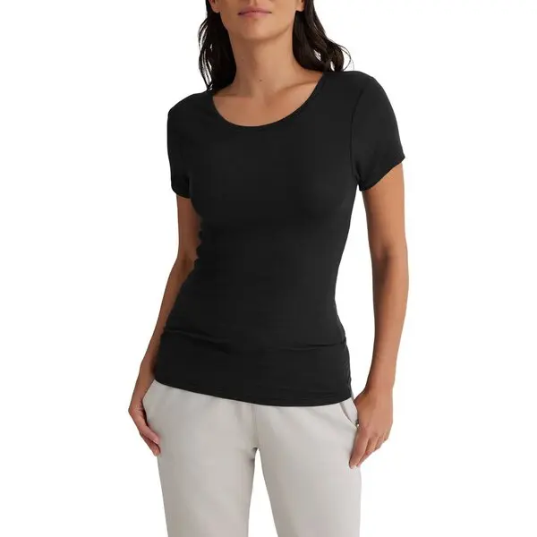 Tommy John Micro Rib Cap Sleeve T-shirt - Black