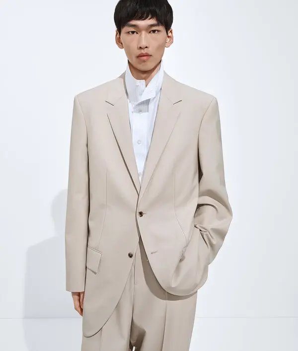 Bottega Veneta Wool And Cotton Jacket - Beige/light Blue