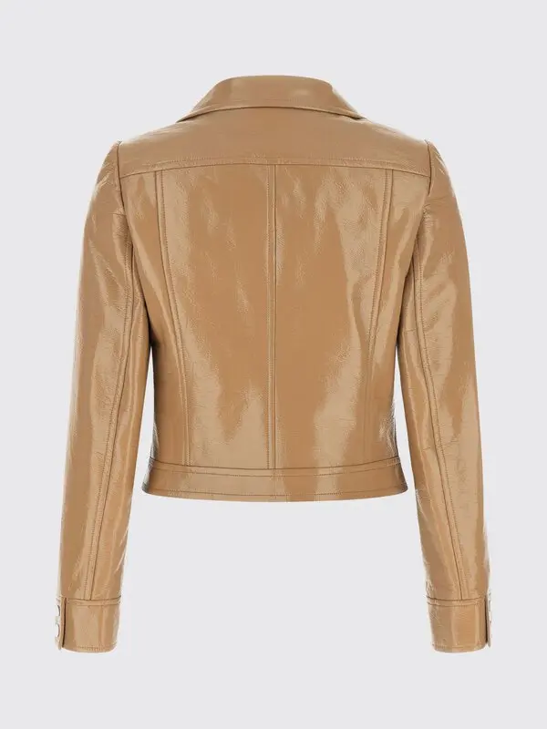 COURREGES Cropped Leather-effect College Jacket With Contrast Logo - Bronze