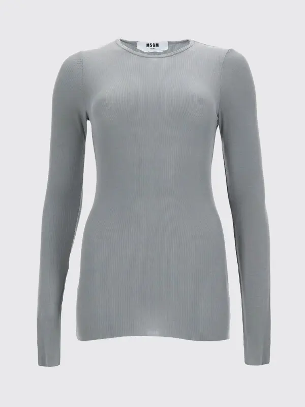 MSGM Slim Fit Long-sleeved Crew Neck Viscose T-shirt - Grey