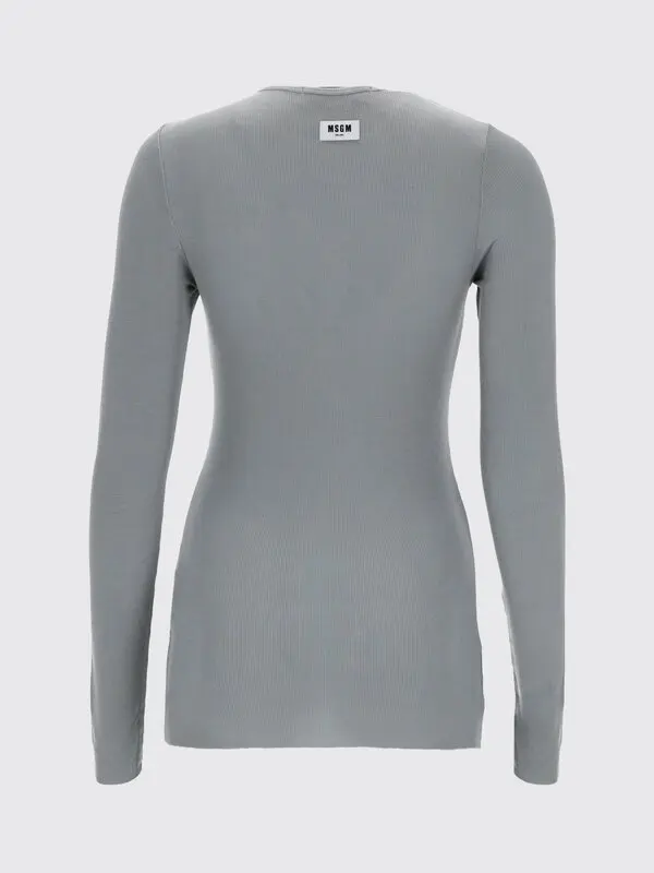 MSGM Slim Fit Long-sleeved Crew Neck Viscose T-shirt - Grey