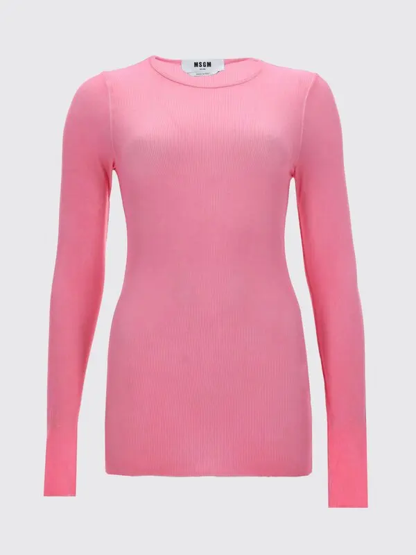 MSGM Slim Fit Long-sleeved Viscose T-shirt With Crew Neck