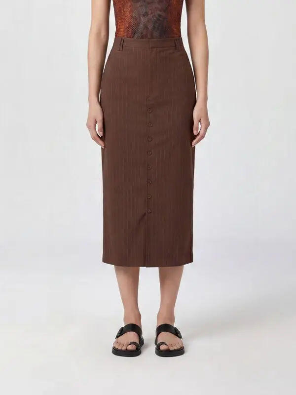 JEAN PAUL GAULTIER High-waisted Pinstripe Wool Midi Pencil Skirt