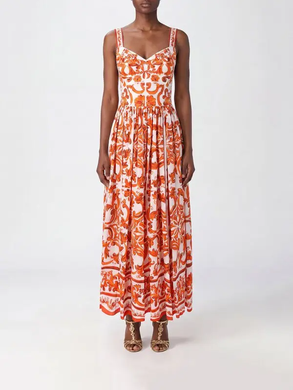 Dolce & Gabbana Majolica Print Off-the-shoulder Cotton Midi Dress - Multicolor