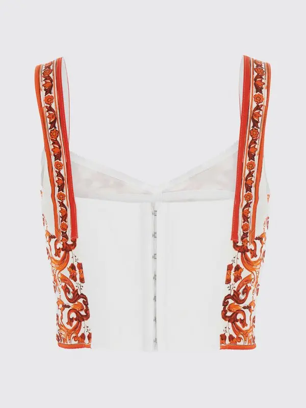 Dolce & Gabbana Majolica Print Silk Cropped Corset Top - Orange