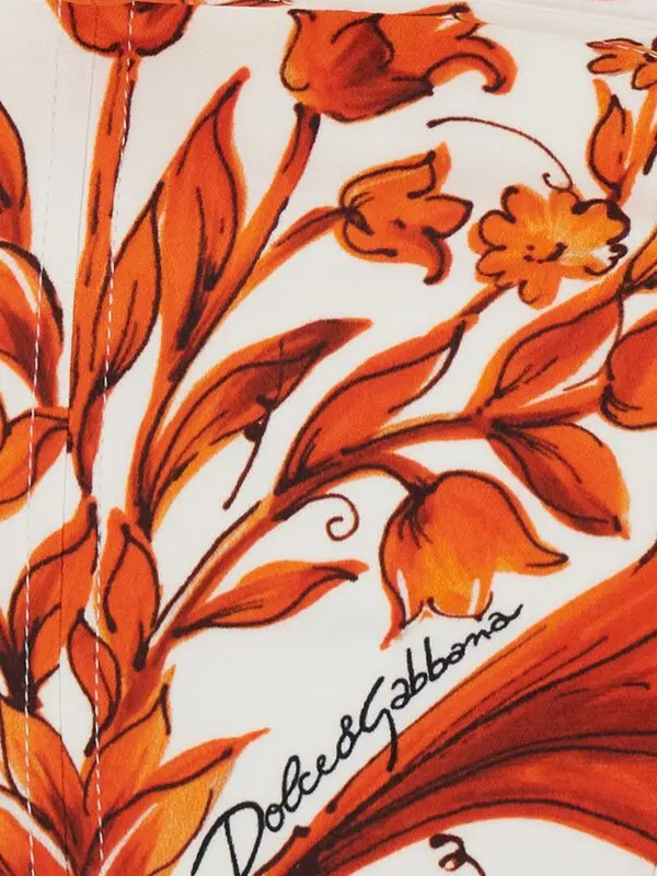 Dolce & Gabbana Majolica Print Silk Cropped Corset Top - Orange