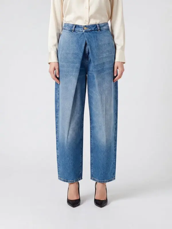 Balmain Mid-rise Baggy Jeans In Stone-washed Denim With Asymmetrical Design - Blue