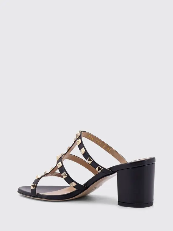 Valentino Garavani Rockstud Leather Mule Sandals With Studs And Mid Heel - Black