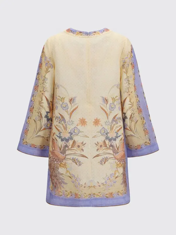 Zimmermann Indra Floral Print Linen Tunic With Long Sleeves - Beige