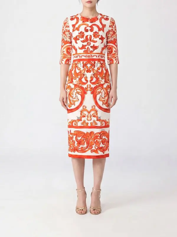 Dolce & Gabbana Printed Silk Midi Sheath Dress - Multicolor