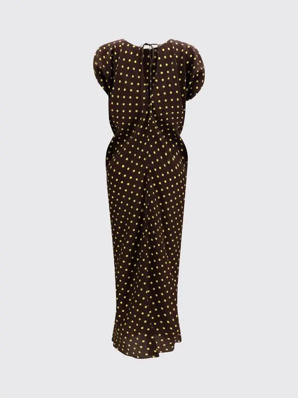 Marni Polka-dot Silk-blend Midi Tunic With Padded Shoulders And Tie Closure