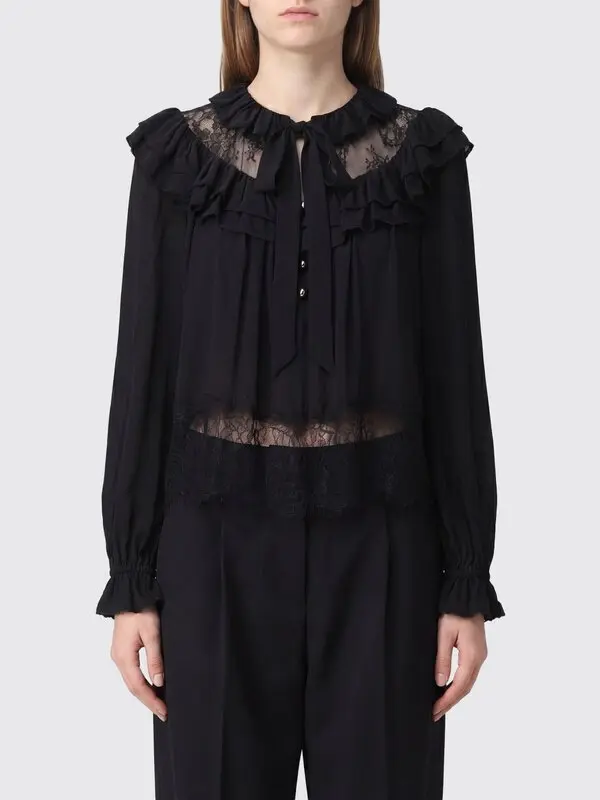 SELF-PORTRAIT Lace And Ruffle Detail Top - Black